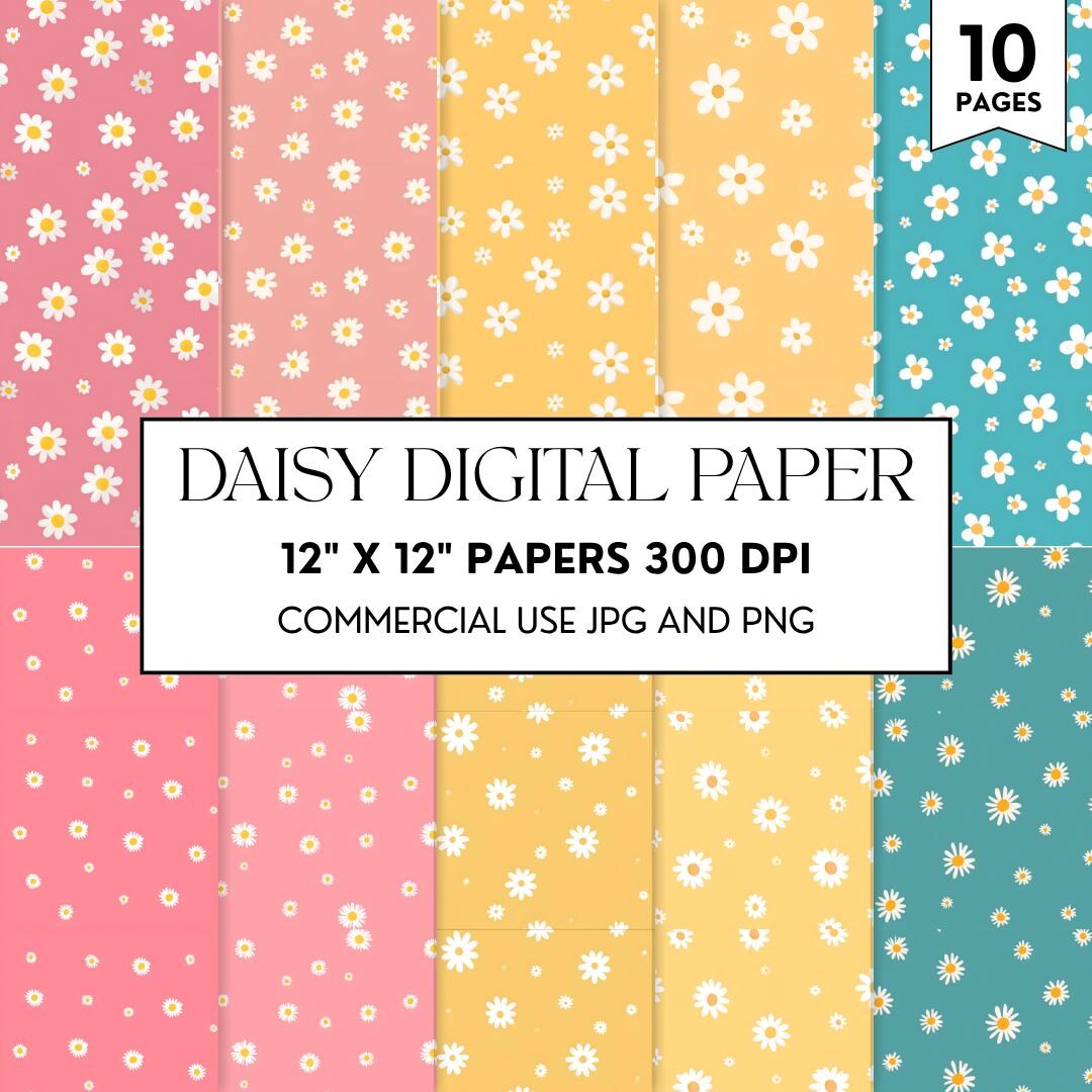 Daisy Digital Paper: Floral Pattern, Spring Flower Background, Seamless ...