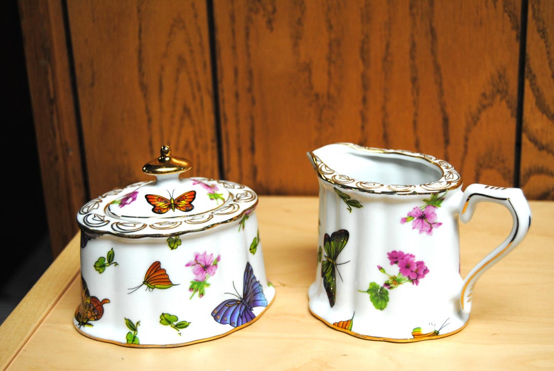 Vintage Royal Elfreda by Allison L. L. Butterfly Creamer and Sugar Bowl ...