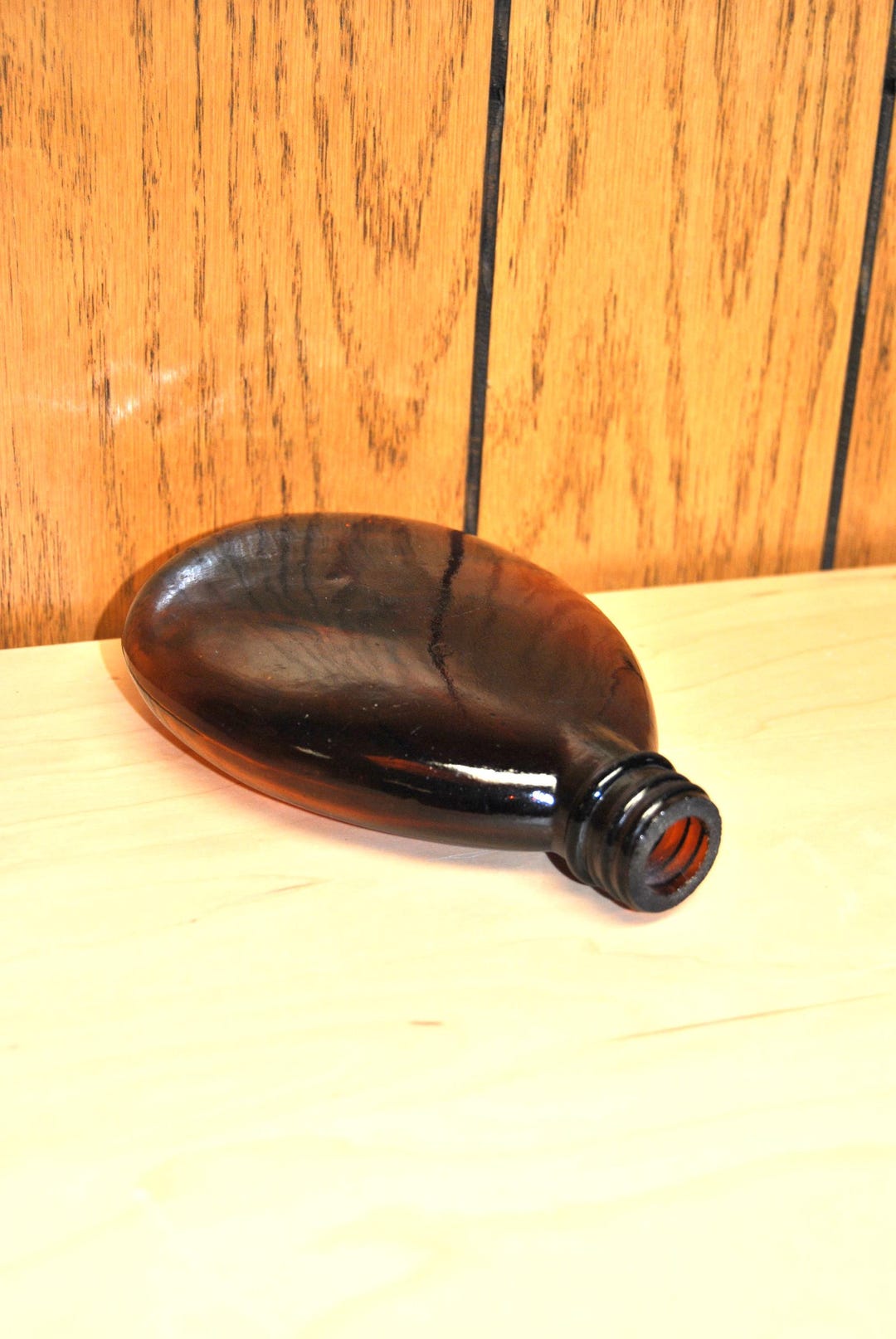 Antique Brown Glass Pocket Flask - Etsy