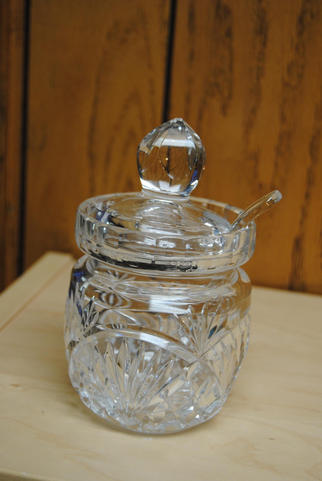 Cut Crystal Condiment Jar With Lid and Spoon Vintage Abggoodstuff - Etsy