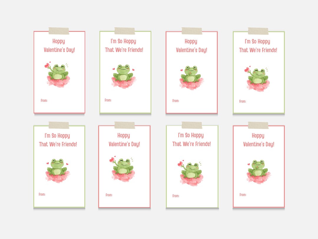 Frog Valentine Cards for Kids Printable | Hoppy Valentine Classroom ...