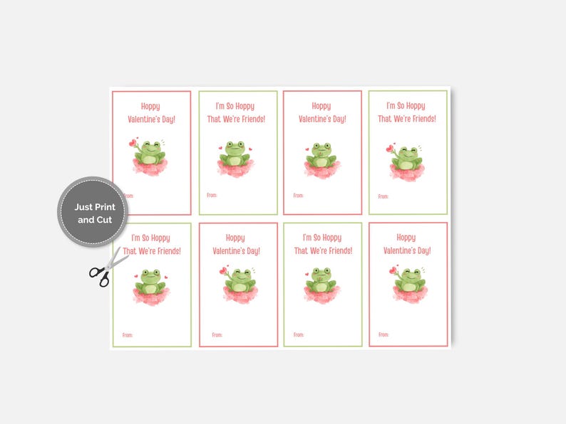 Frog Valentine Cards for Kids Printable | Hoppy Valentine Classroom ...