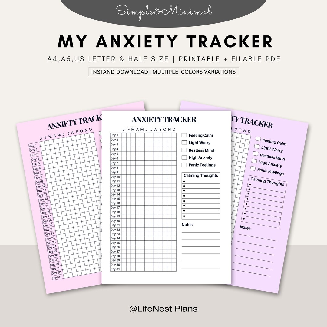 Anxiety Tracker Printable | Mental Health Journal, Mood Log (A4/A5/US ...