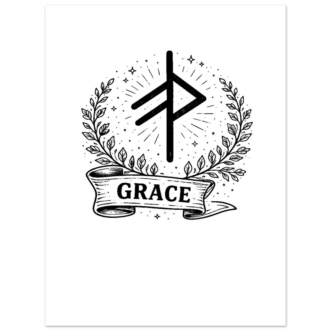 GRACE Rune Wall Art – Minimalist Nordic Symbol Print, Black & White ...