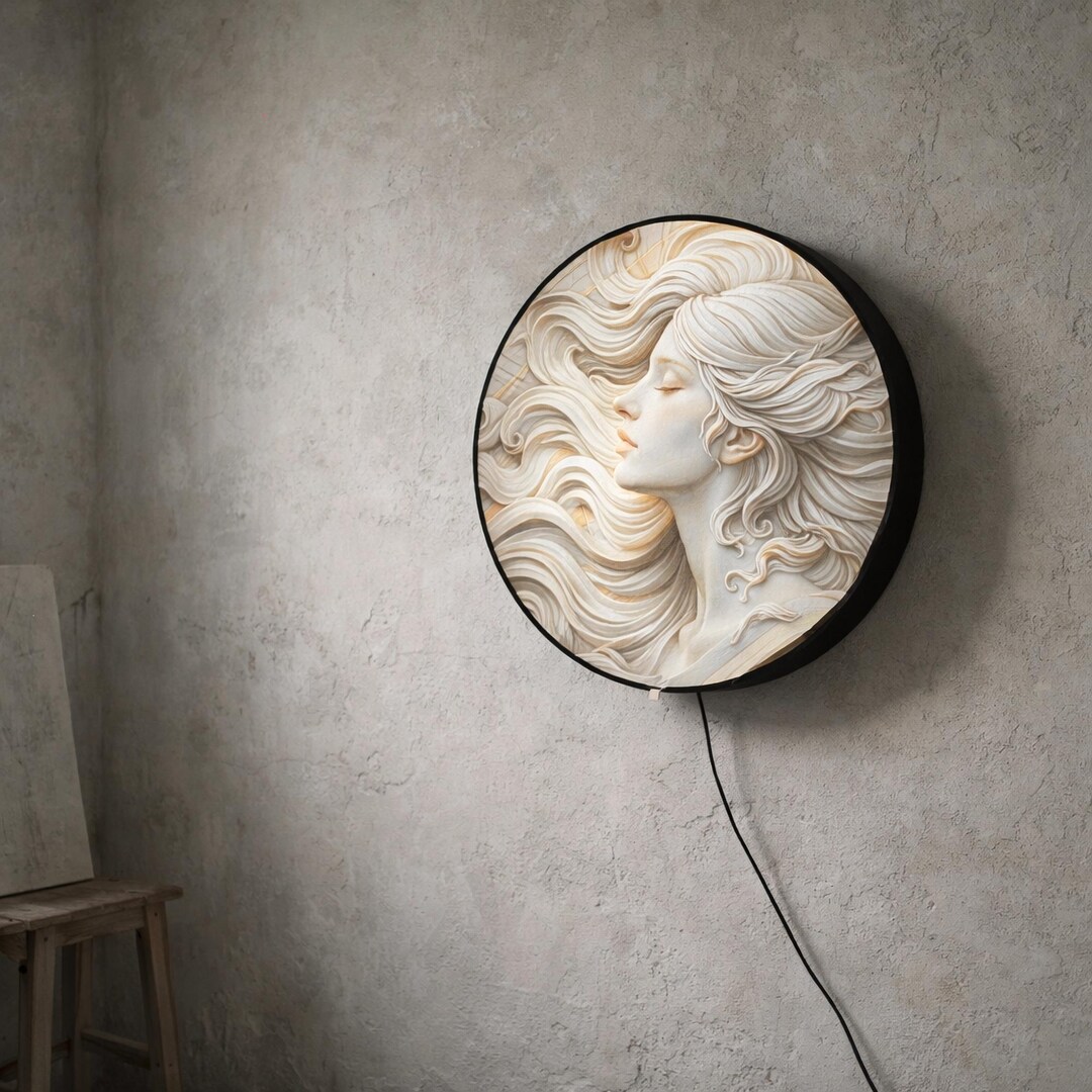 Woman Sculpture Profile LED Light Box, Renaissance Wall Art, Artistic ...