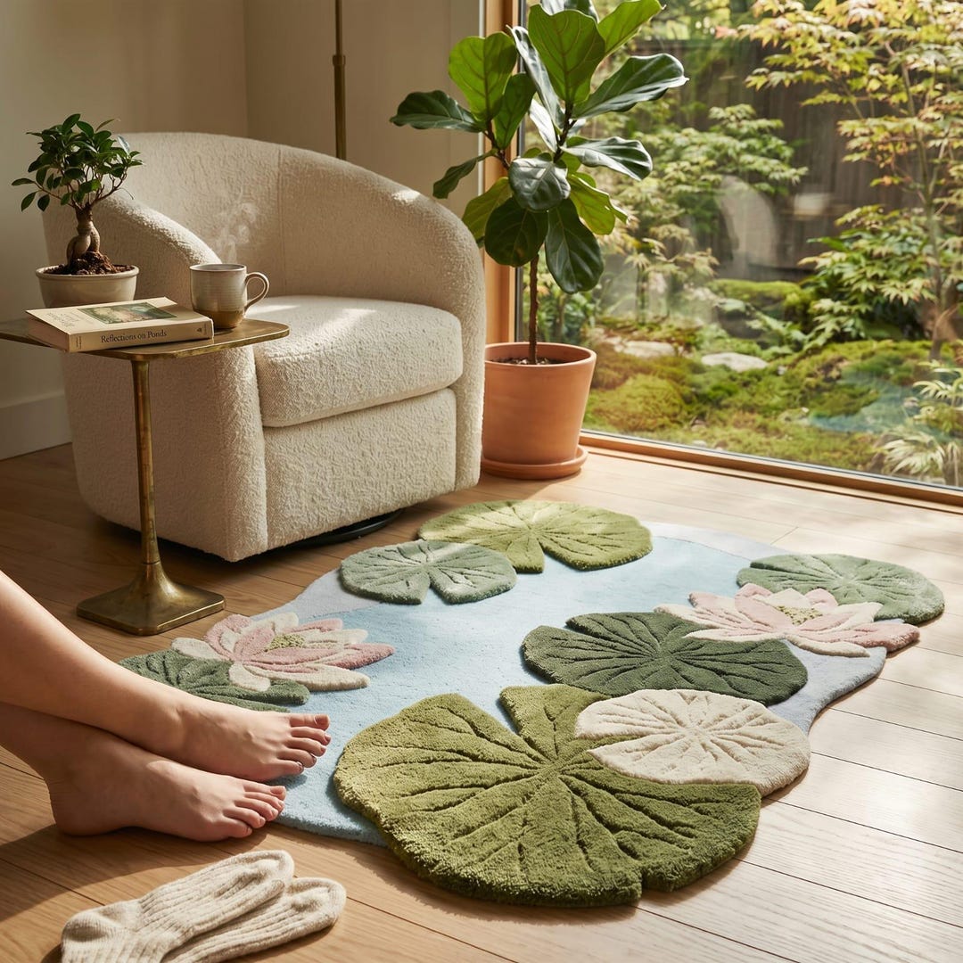 Handmade 3D Water Lily Tufted Rug - Aesthetics Lotus Pond Area Carpet ...
