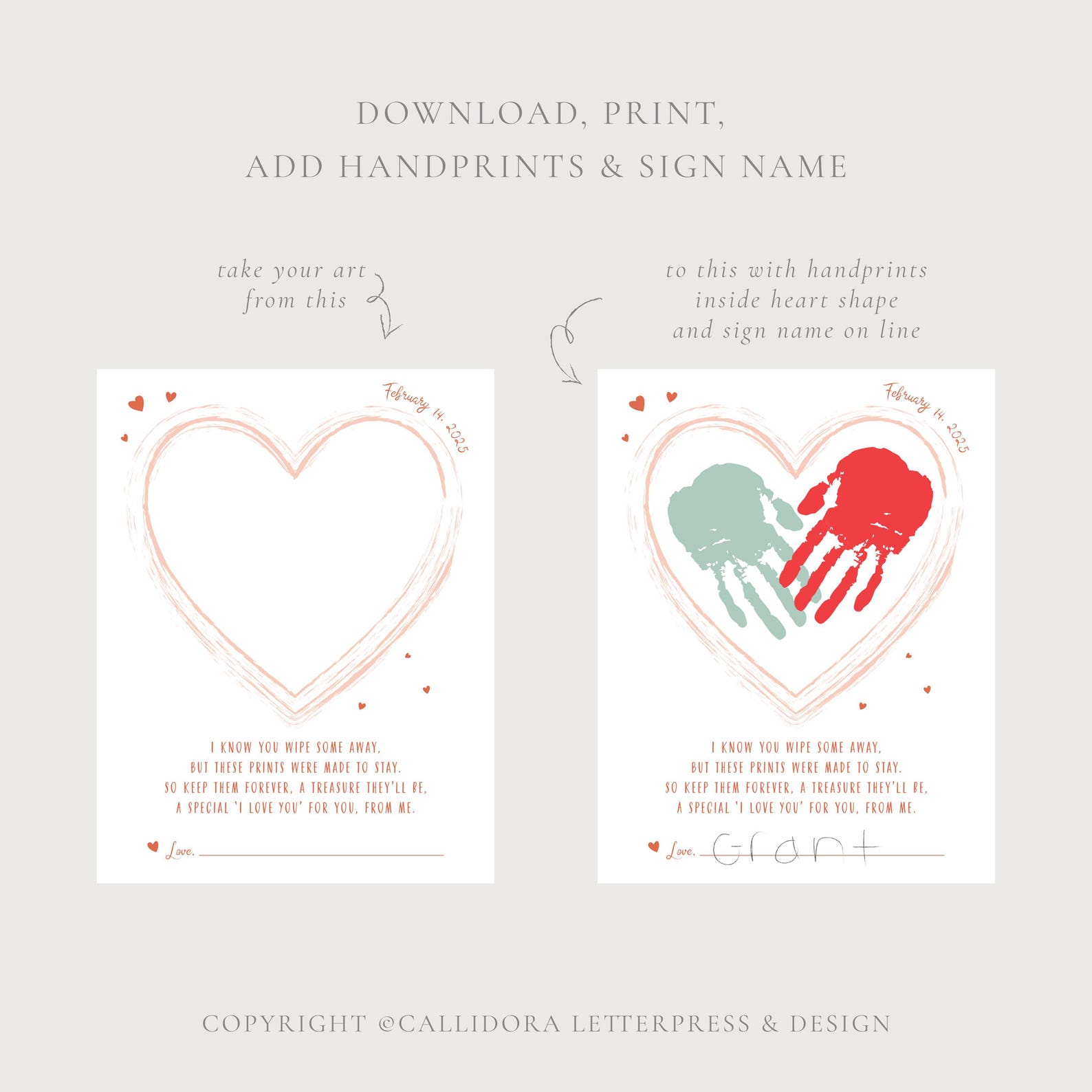 Valentine Handprint Craft, Printable | Gift for Parents, Grandma, Mom ...