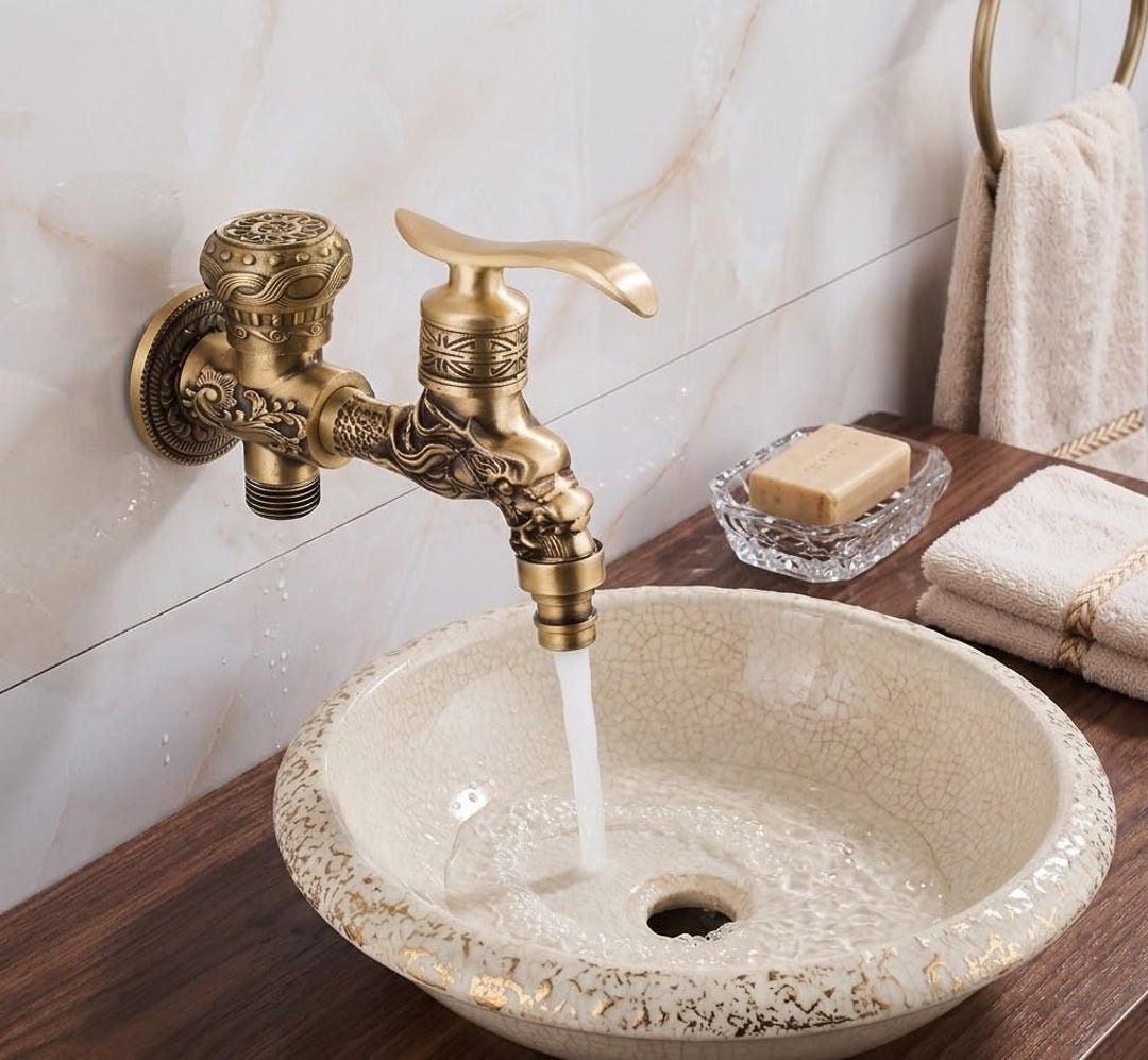 Vintage Brass Dragon Wall Mount Faucet, Antique Garden Bib Tap - Etsy