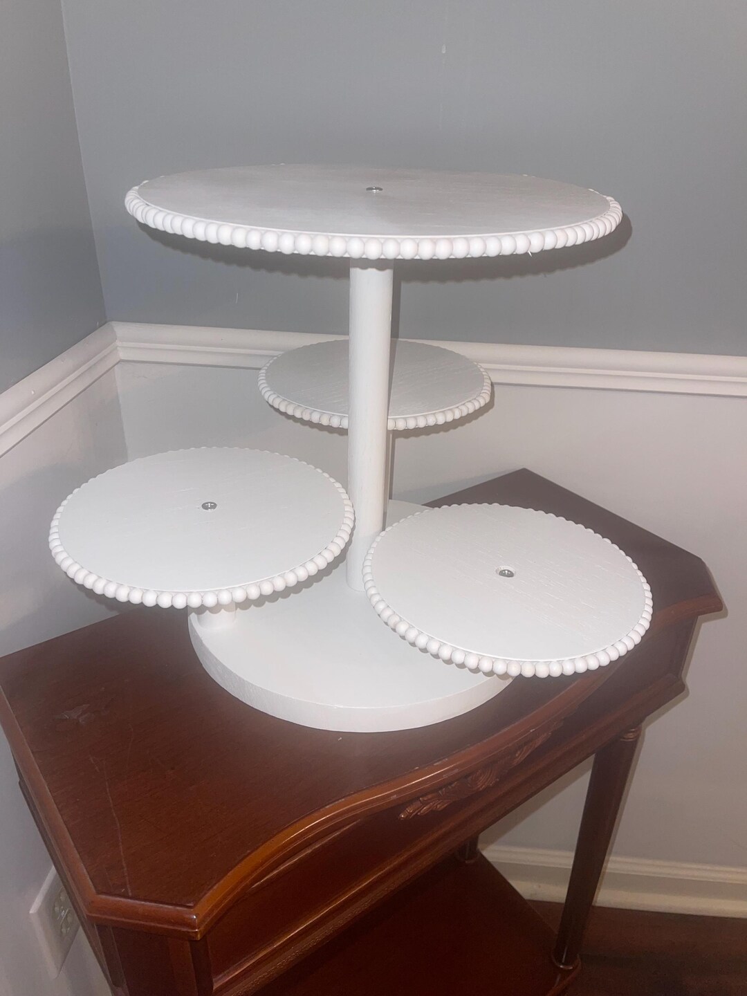 4 Tier Tiered White Wooden Cake Stand Multi Level With Ball Trim - Etsy