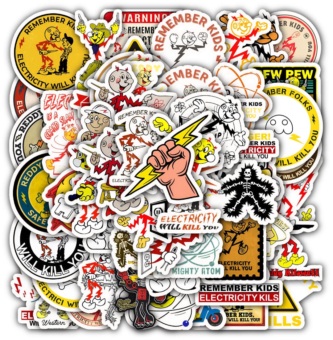 Reddy Kilowatt Sticker Sheet - Electrician Warning Waterproof Vinyl ...