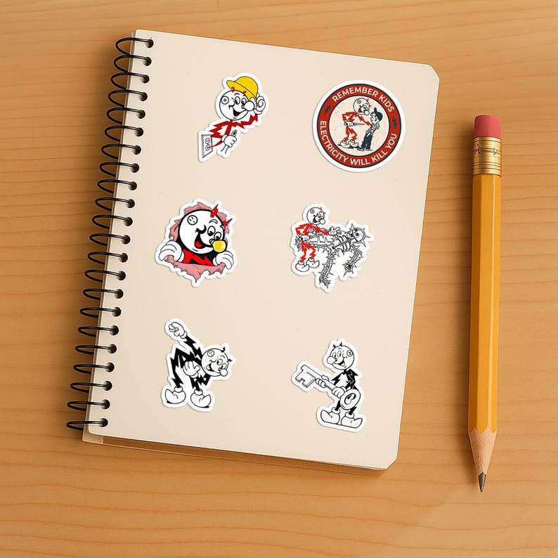 Reddy Kilowatt Sticker Sheet - Electrician Warning Waterproof Vinyl ...