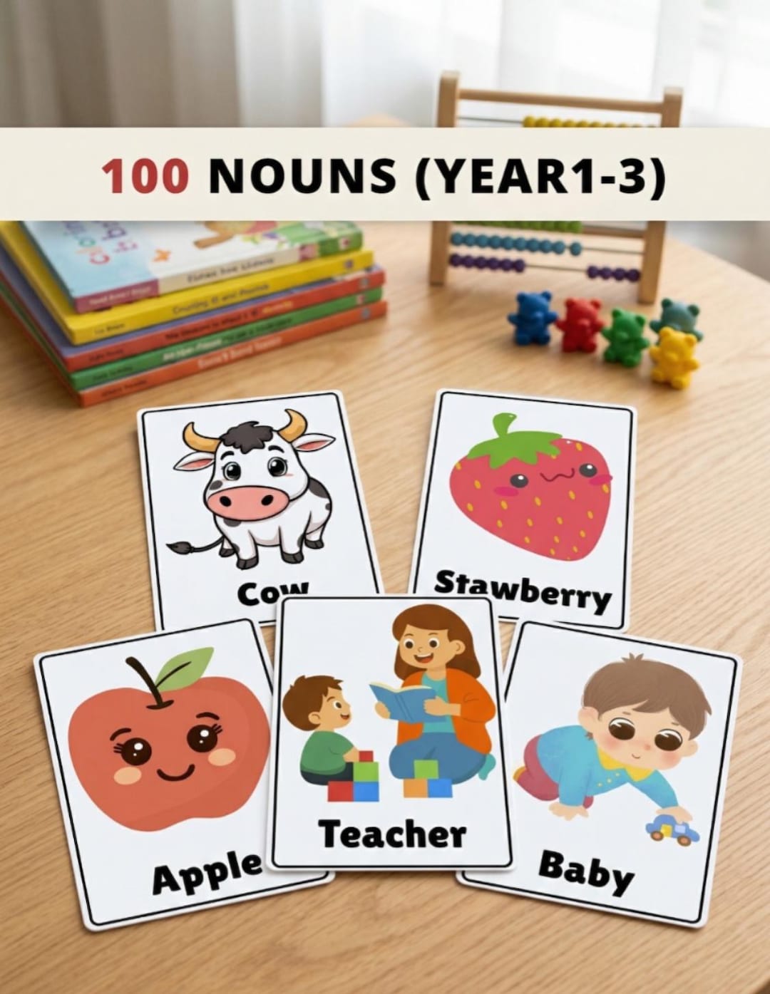 100 Nouns Flashcards for Year 1-3 Kids | ESL Vocabulary Learning (PDF ...
