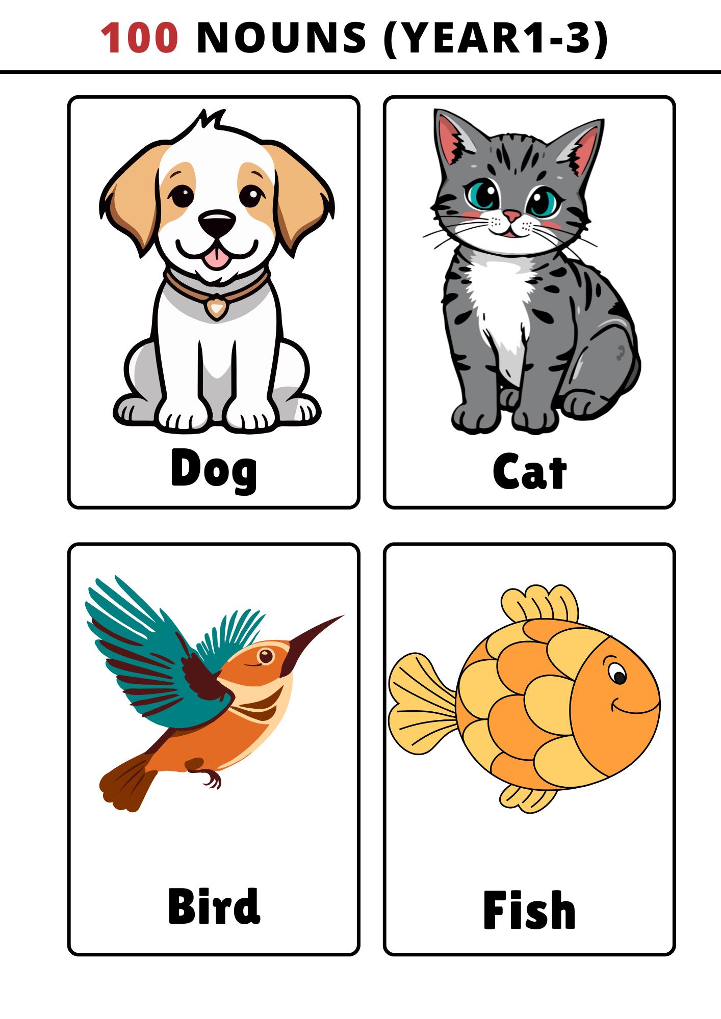 100 Nouns Flashcards for Year 1-3 Kids | ESL Vocabulary Learning (PDF ...