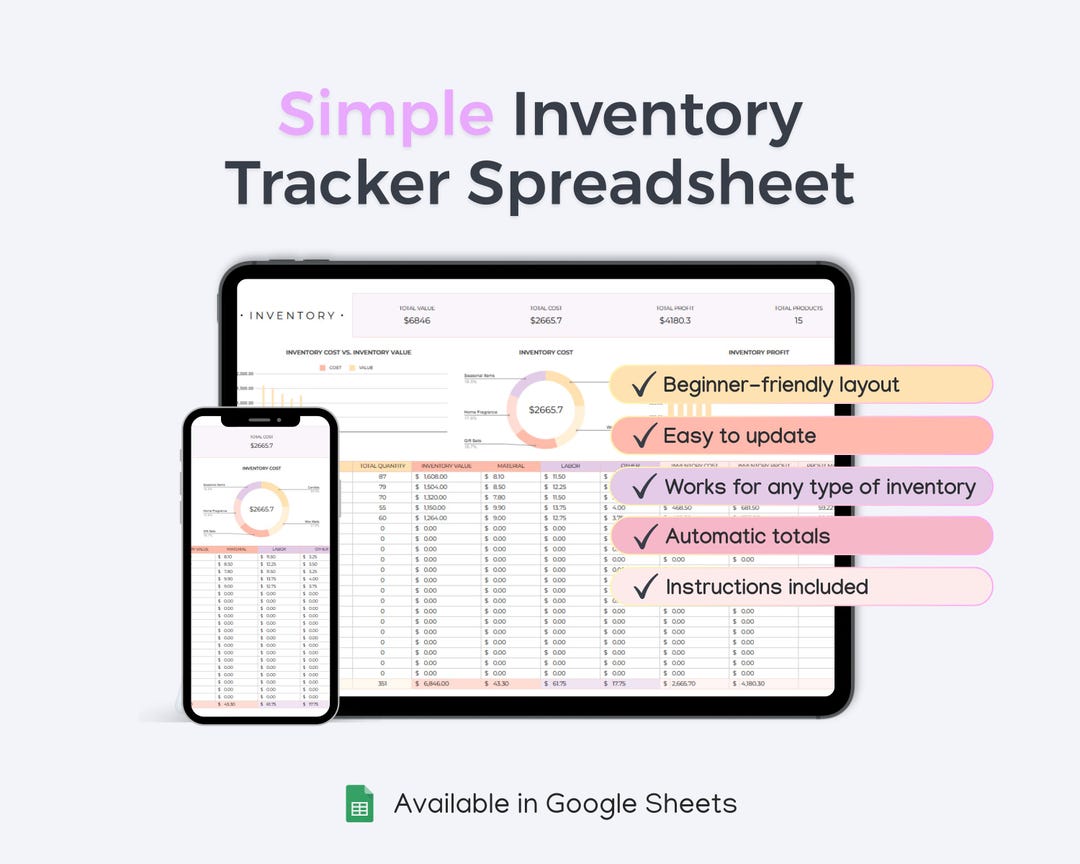 Handmade Inventory Tracker Spreadsheet for Google Sheets | Product ...
