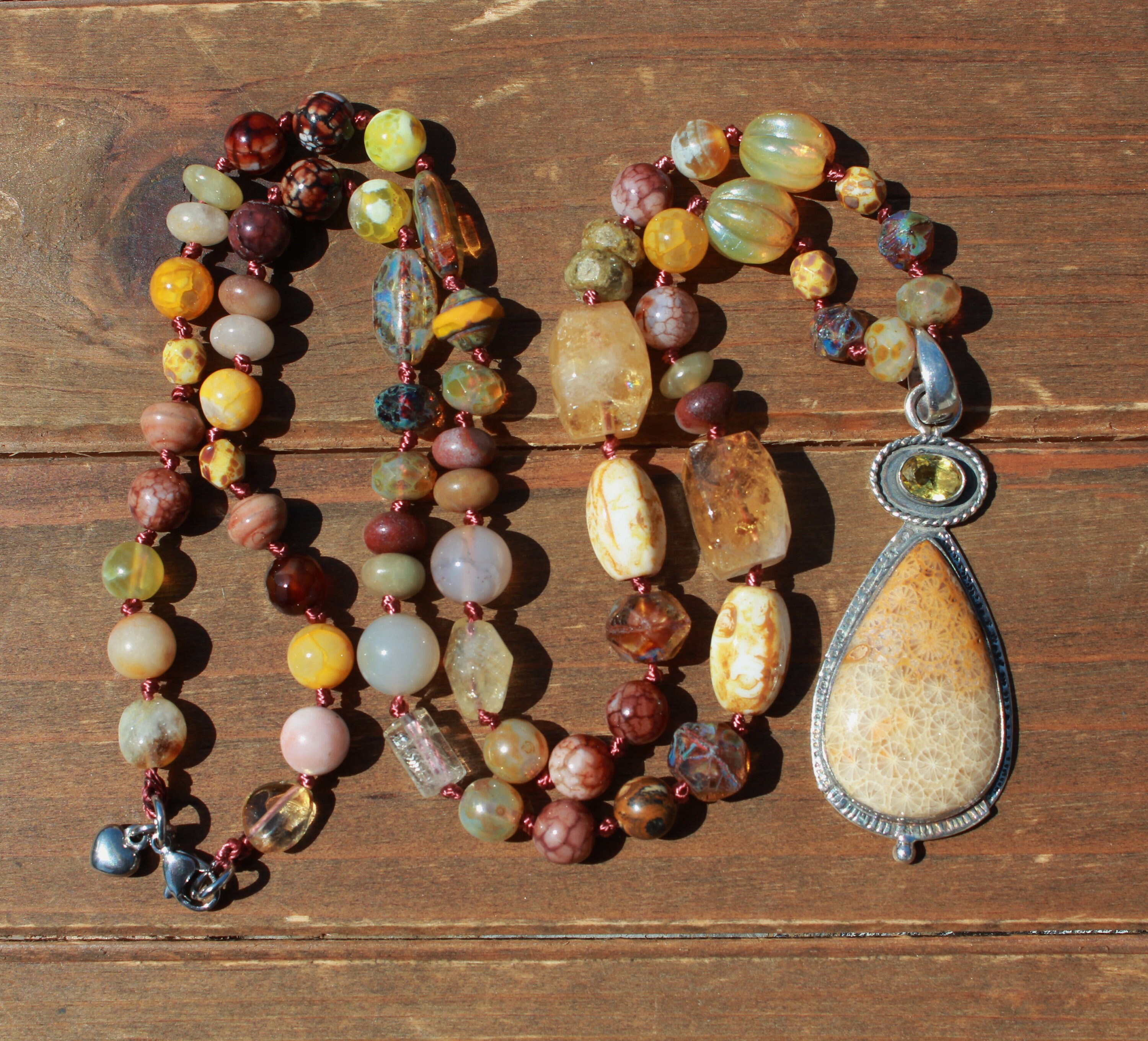 Golden Coral Fossil Transformation Necklace: Handcrafted Gemstone ...