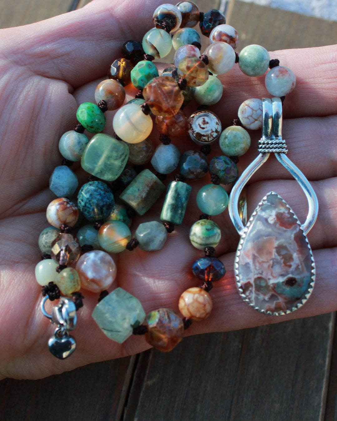 Earthy Hand Knot Gemstone Necklace With Pendant by Knottedup - Etsy