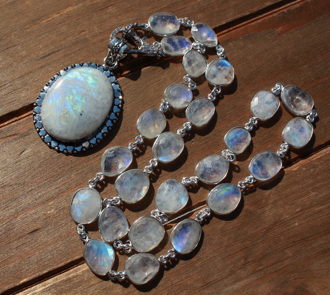 Captivating Moonstone Necklace With Pave Clasp and Pendant by Knottedup ...