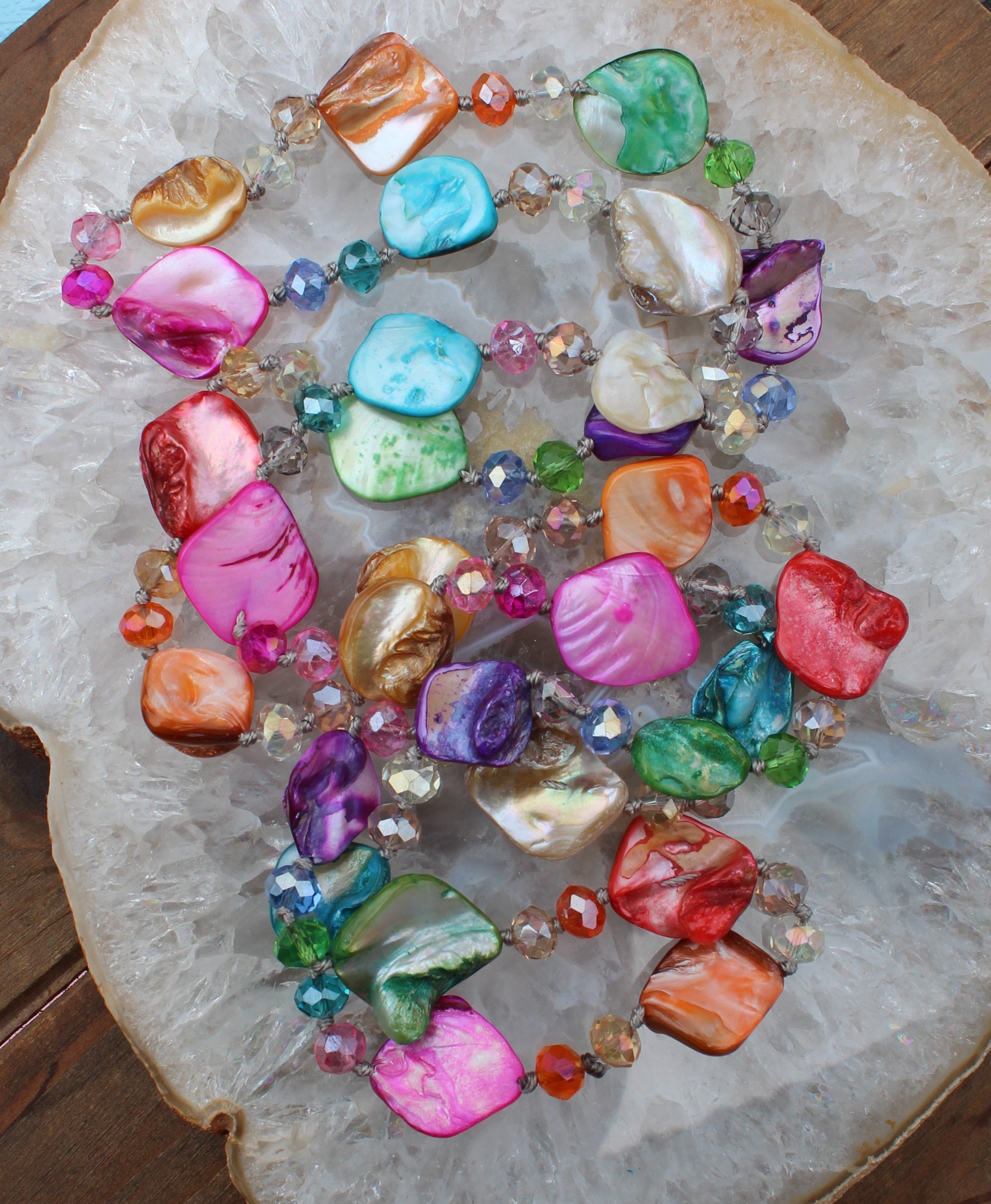 Unique Multi-colored Shell Crystal Necklace – Available in 3 Sizes ...