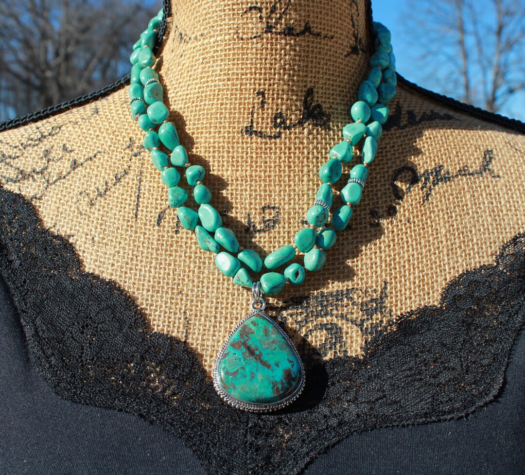Statement Turquoise Beaded Necklace With Shattuckite Pendant by ...