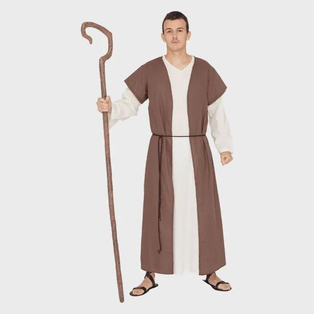 Biblical Shepherd Costume for Men - Brown & White Robe With Belt ...