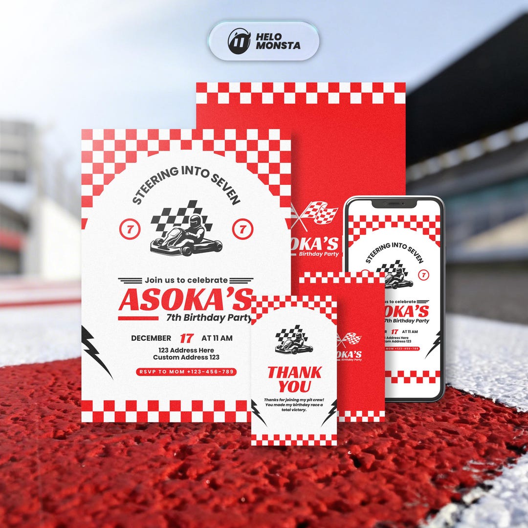 Editable Seventh Go Kart Birthday Invitation Printable & Digital ...