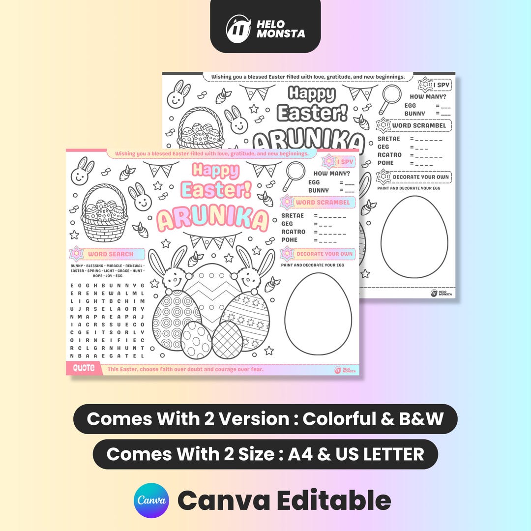 Editable Activity Coloring Placemat Rainbow Easter | Printable Egg Page ...