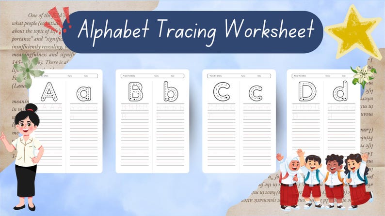 Alphabet Tracing Worksheet A-Z for Kids | Upper and Lowercase Letter ...