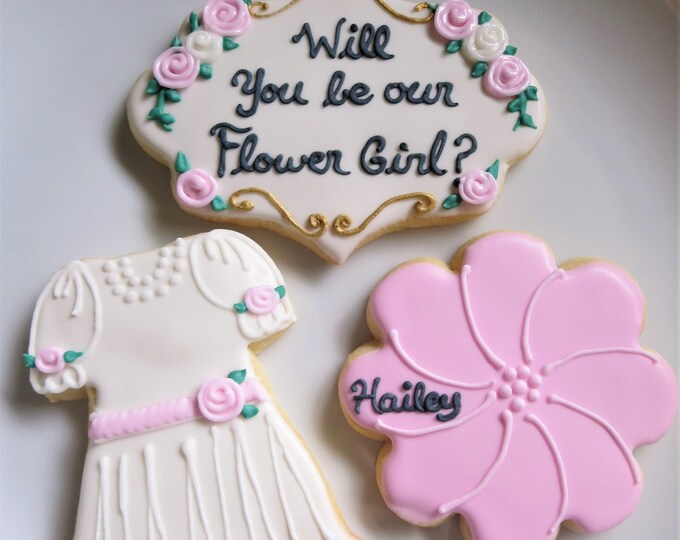 Flower Girl Cookies, Will You Be My Flower Girl Cookies, Flower Girl ...