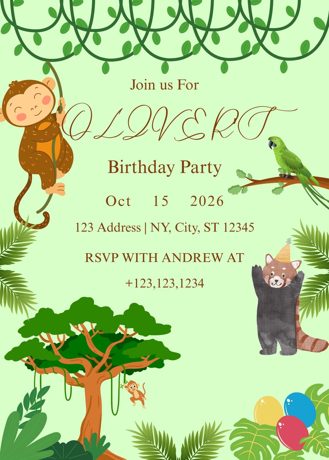 Jungle Safari Birthday Invitation, Wild One Theme, Editable Canva ...