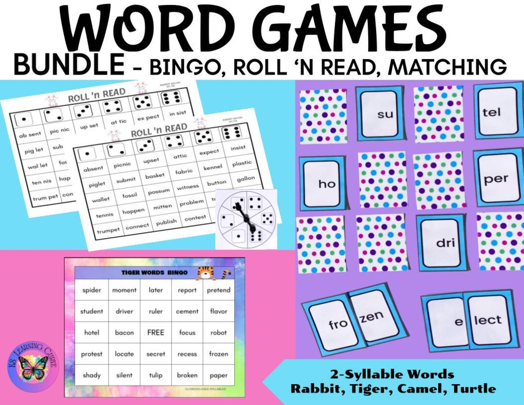 READING GAME BUNDLE ~ Bingo, Roll 'N Read, Word Building/matching ~ 2 ...