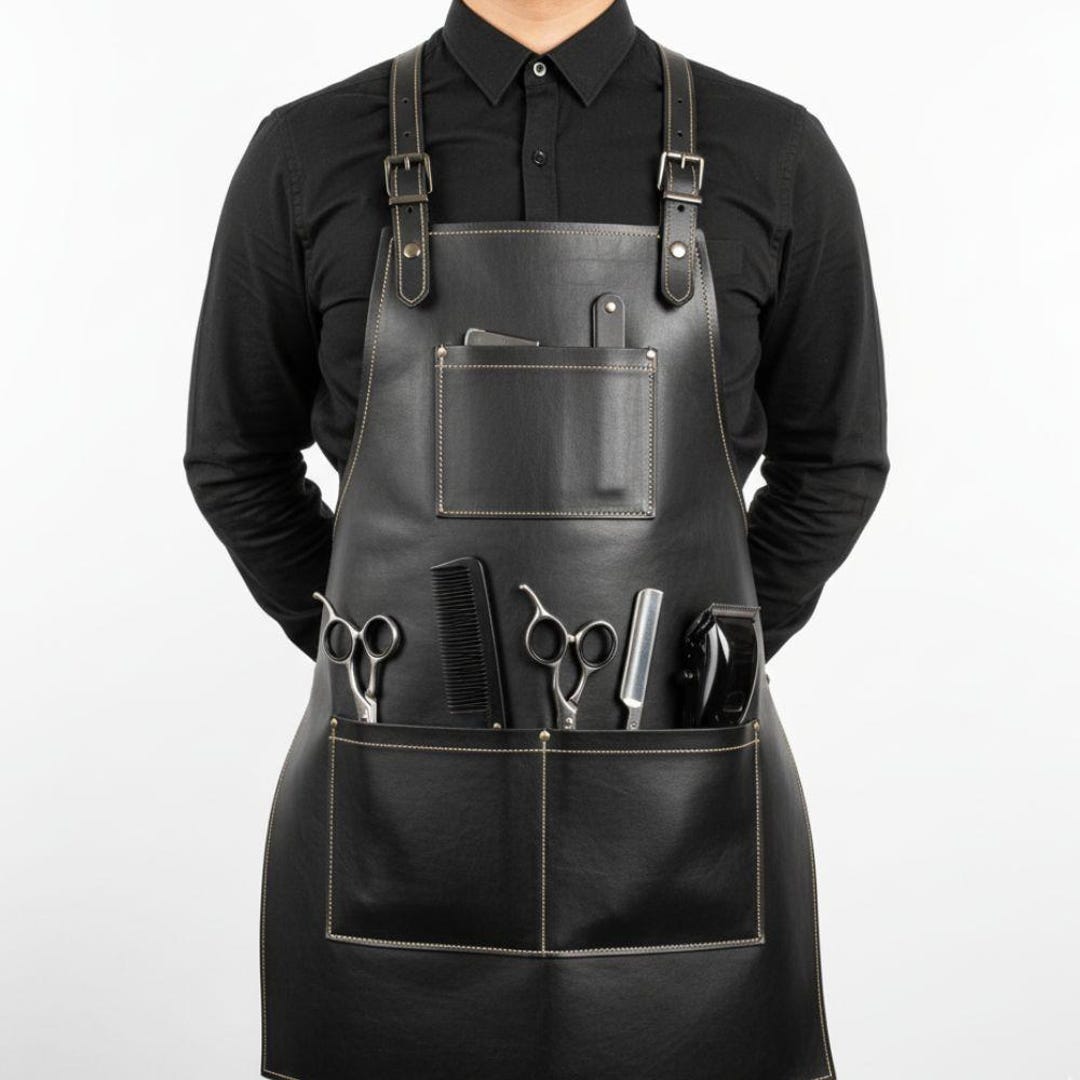 Men's Black Barber Leather Apron, Full Grain Blacksmith Woodworking ...