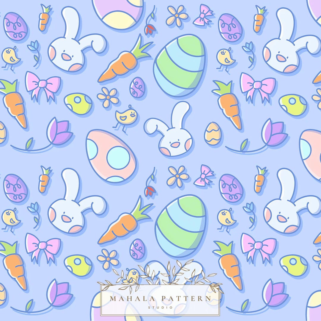 Kawaii Easter Seamless Pattern, Bunny Egg Doodle Digital Paper (PNG) - Etsy