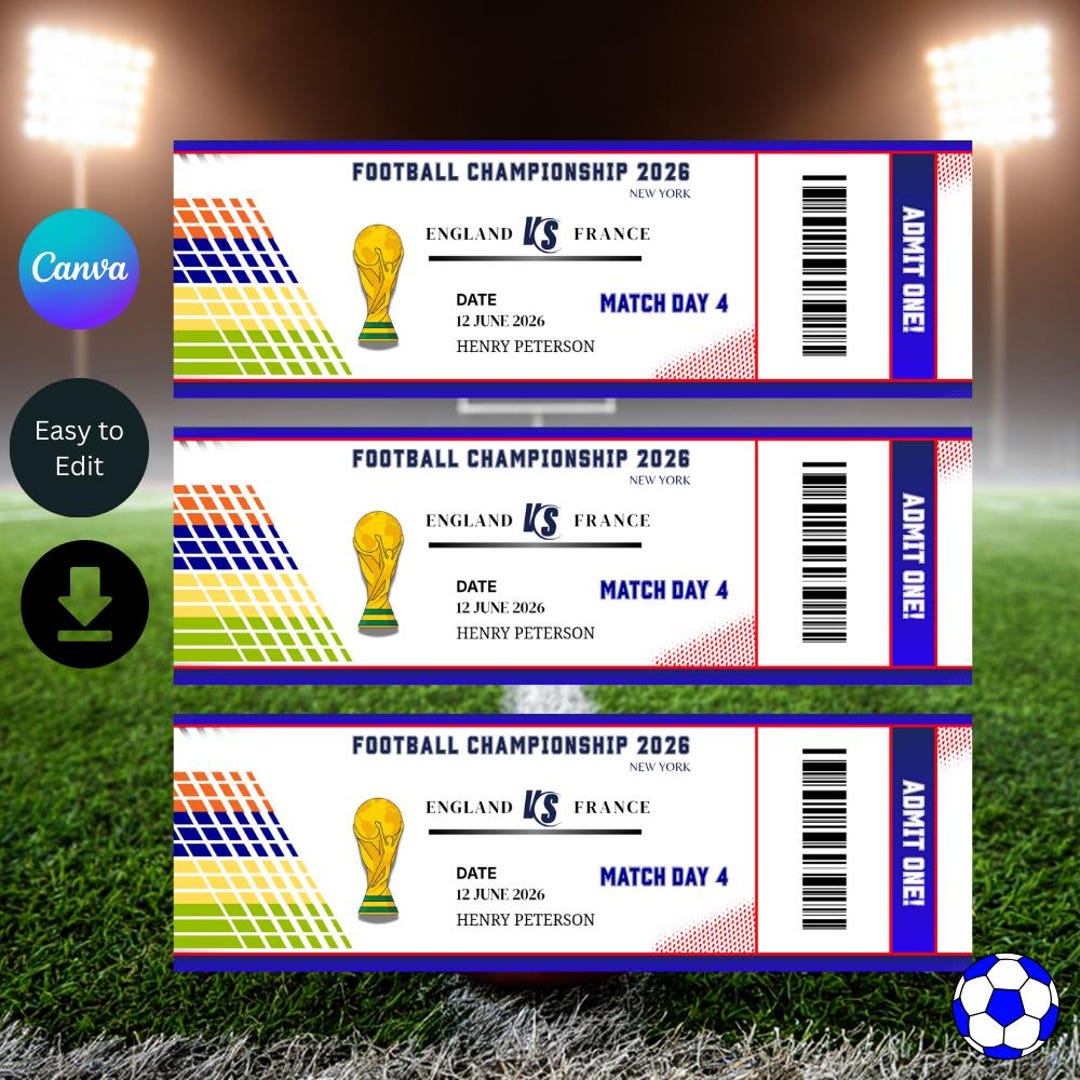 Editable Football Match Ticket Template | 2026 Soccer Game (digital ...