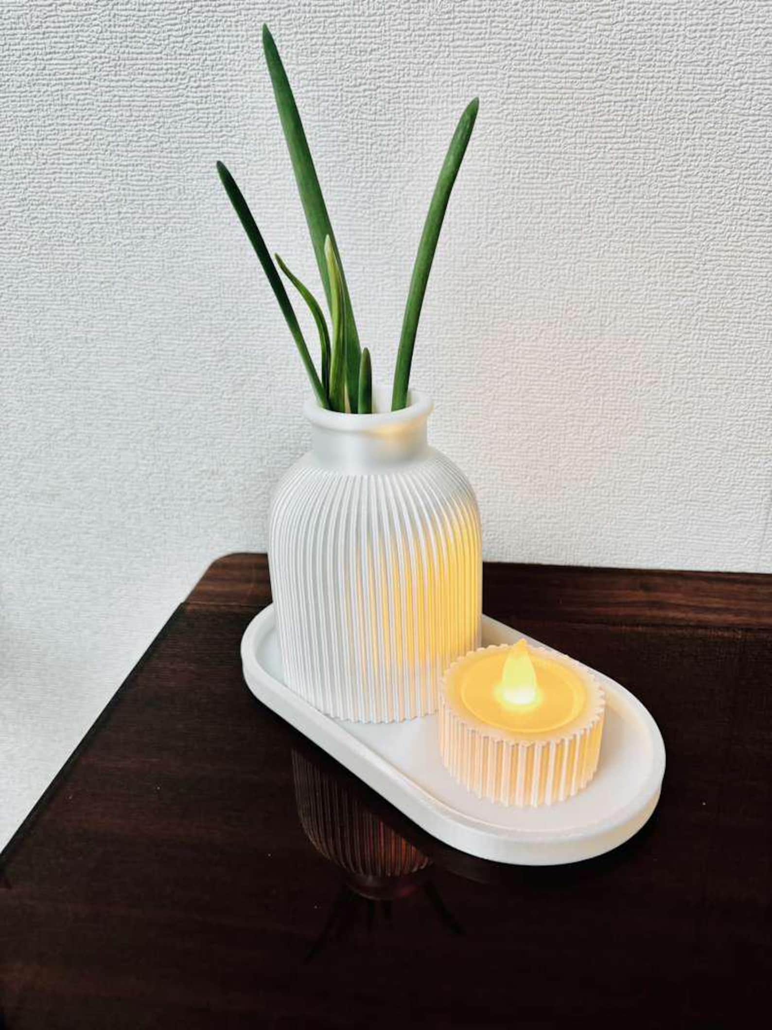 Minimalist Vase and Tray Set, Modern 3D Printed Home Decor, Neutral ...