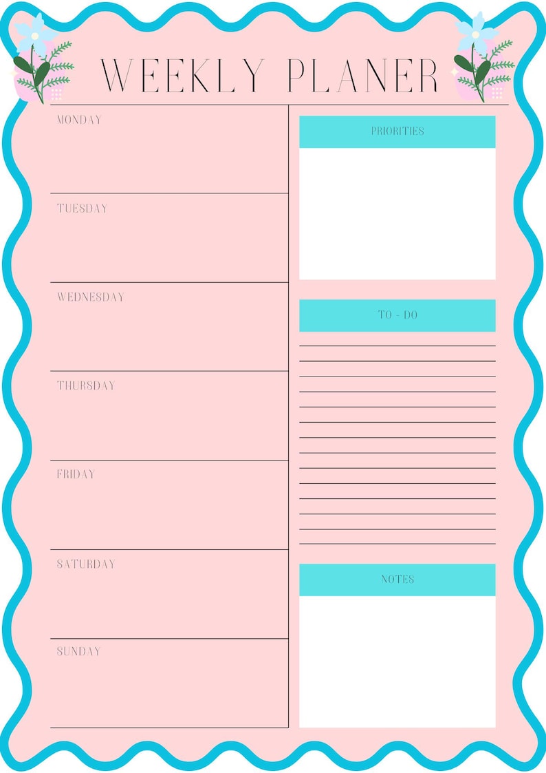 Blue Floral Printable Weekly Planner - Etsy