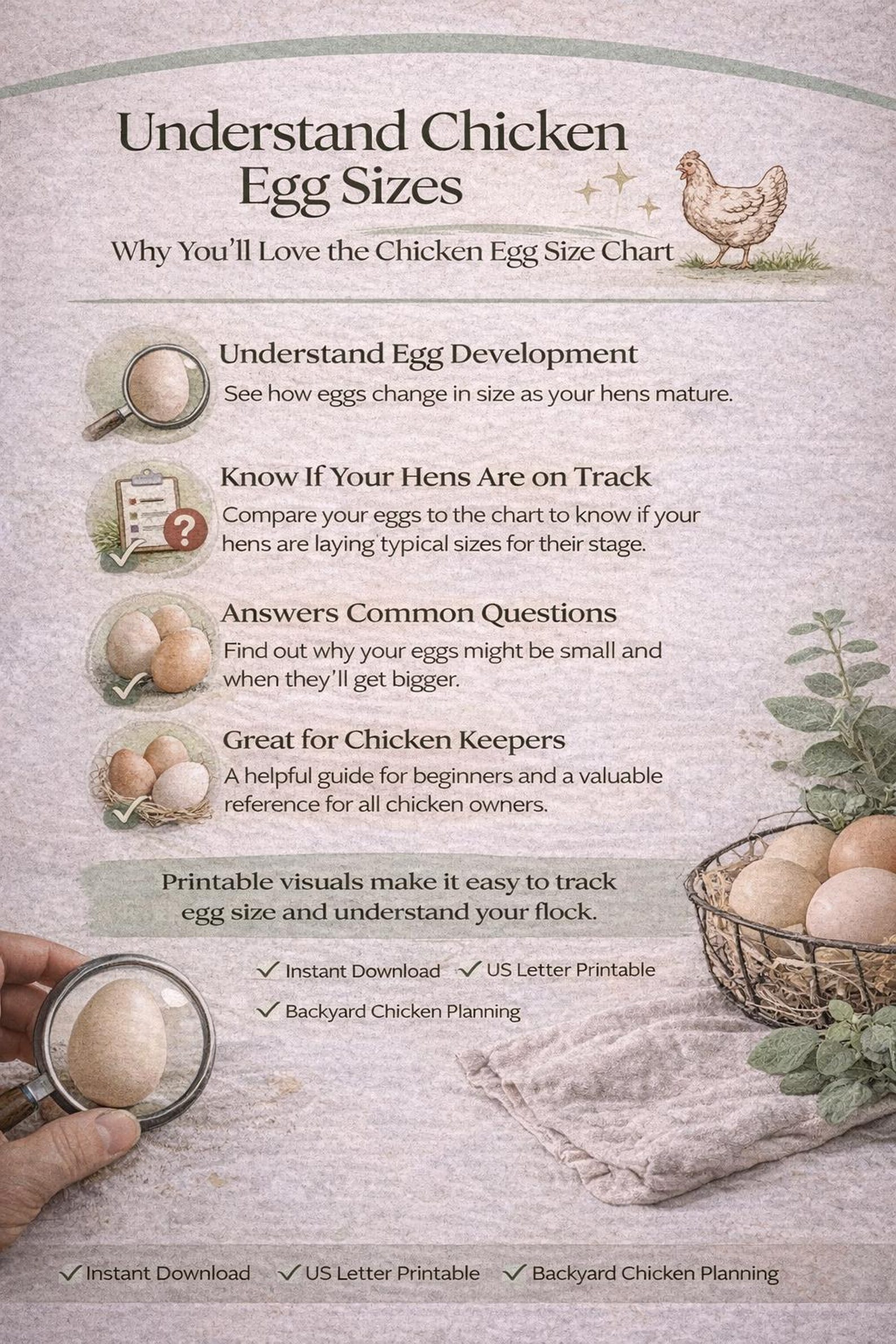 Chicken Egg Size Chart Printable | Backyard Chicken Egg Guide | Pullet ...