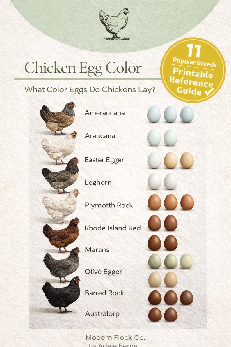 Chicken Egg Color Chart | 11 Popular Breeds Printable Guide (digital ...