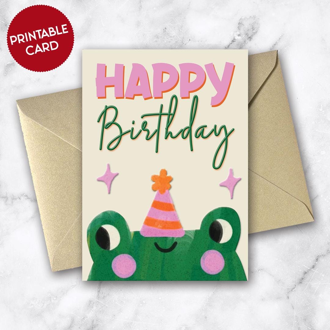 Kawaii Frog Birthday Card Printable | Fun Kids Party Card | Instant ...