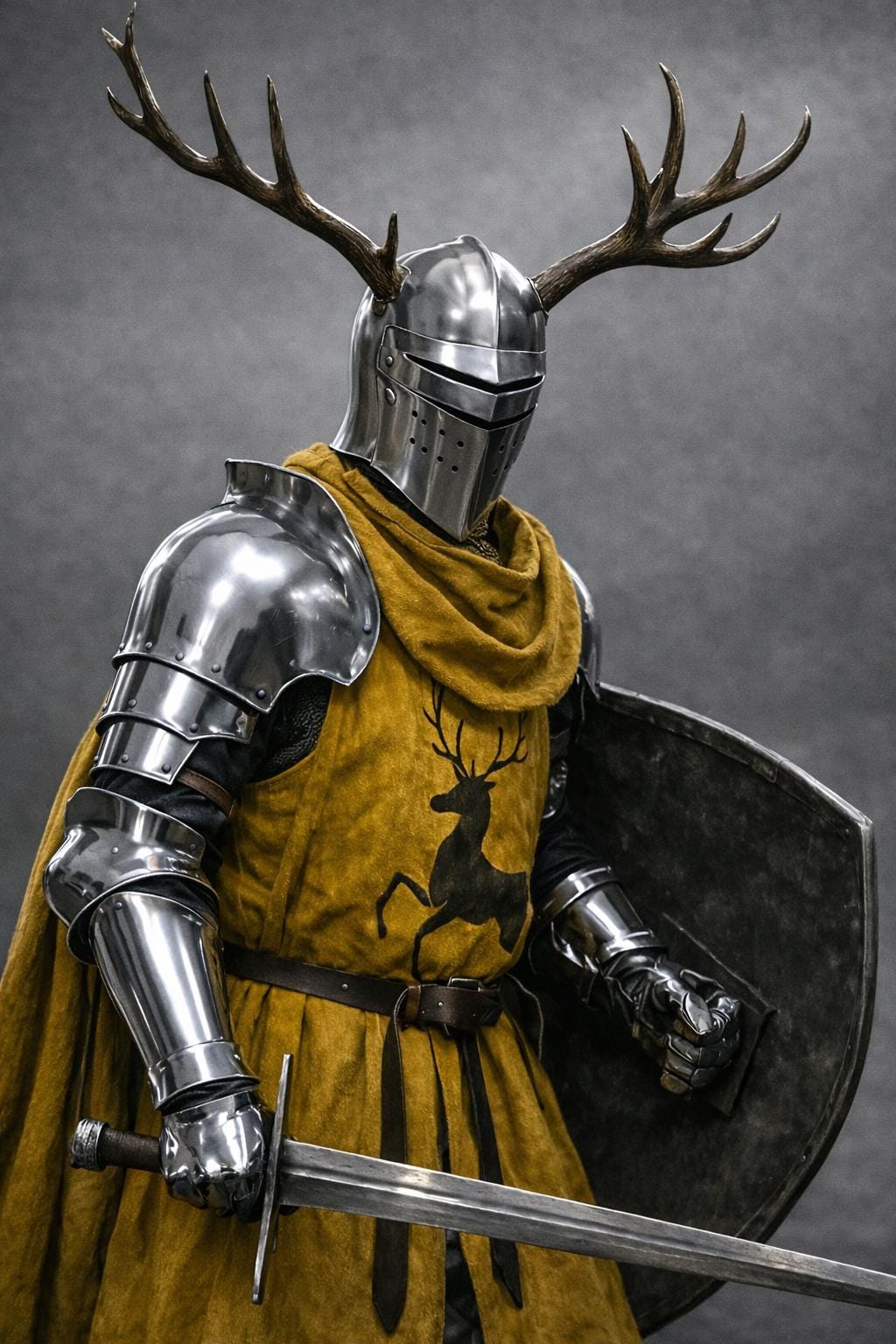 Handmade Stag Knight Armor Set, Antler Helmet, Gothic Steel Full Plate ...