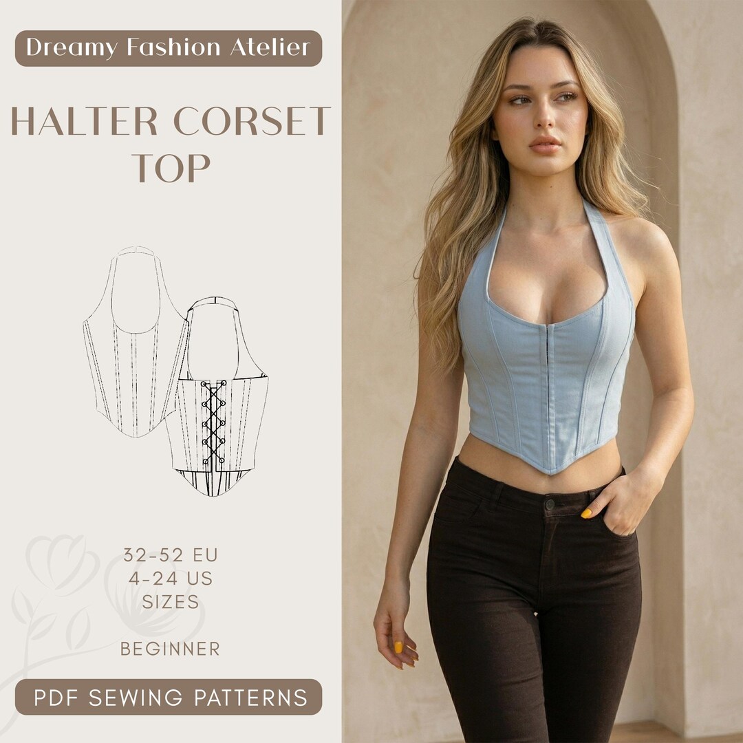 Halter Corset Top Sewing Pattern PDF Open Back Collar Top Pattern ...