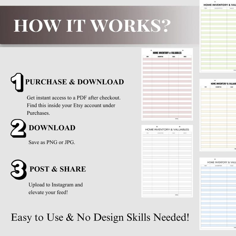 Home Inventory List PDF PNG | Valuables Tracker | Insurance Claim Log ...