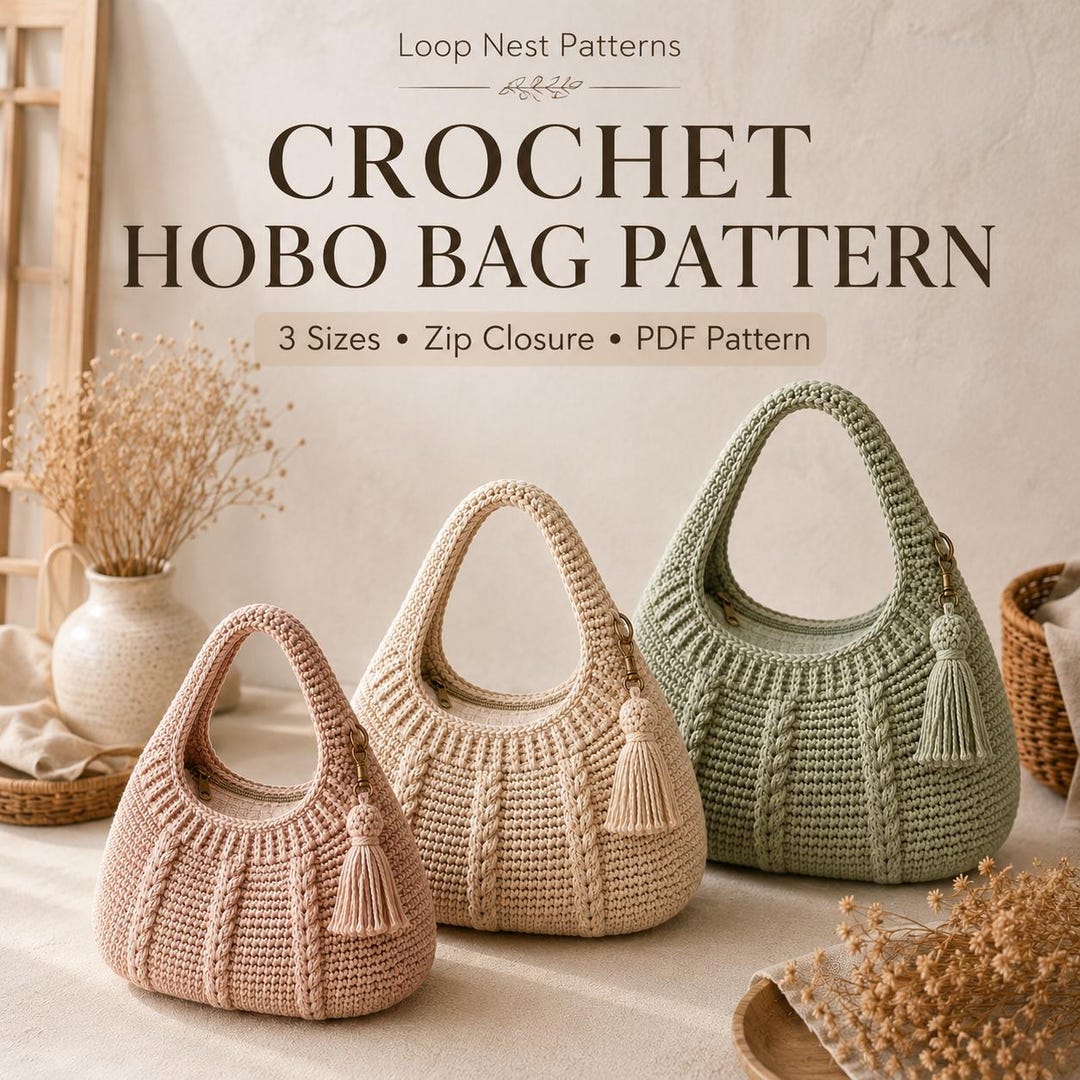 Crochet Hobo Bag Pattern PDF, Zip Closure Crochet Purse, Slouchy Tote ...