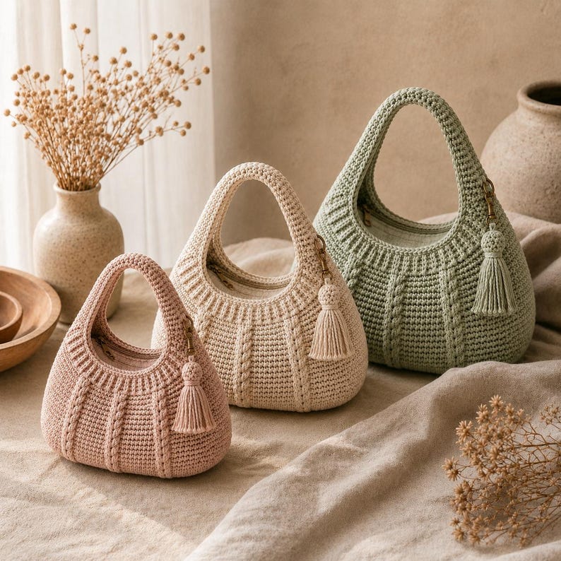Crochet Hobo Bag Pattern PDF, Zip Closure Crochet Purse, Slouchy Tote ...