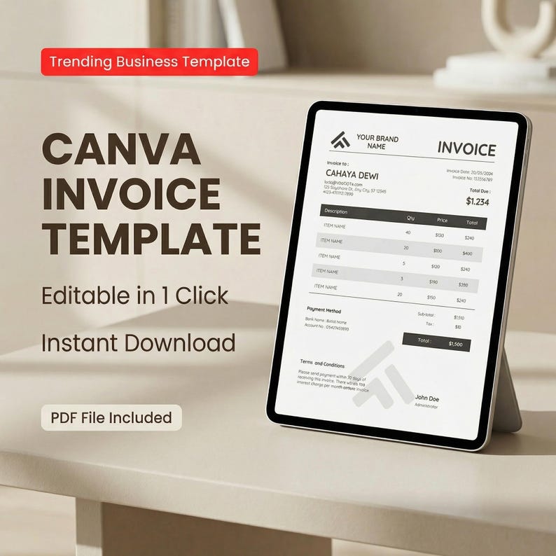 Minimalist Canva Invoice Template | Editable, Printable | Small ...