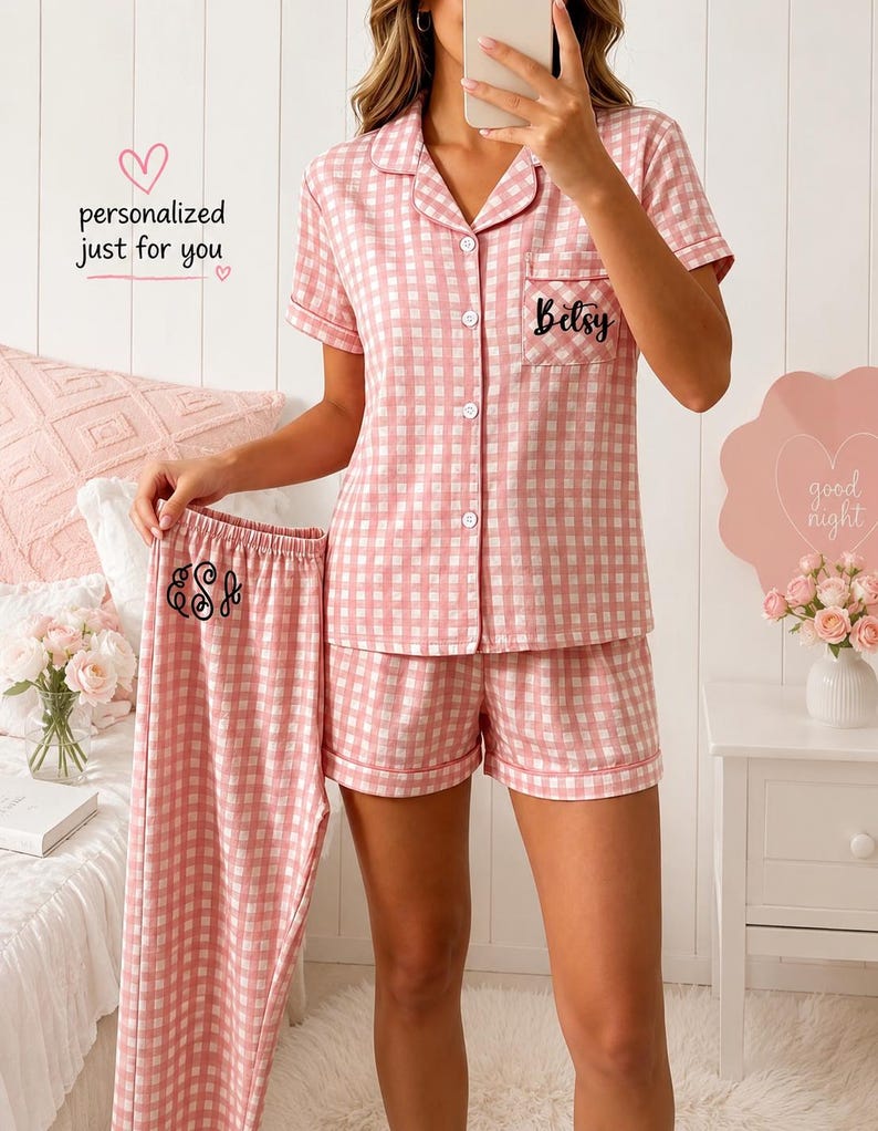 Personalized Gingham Pajama Set | Bridesmaid Pajamas | Bachelorette ...