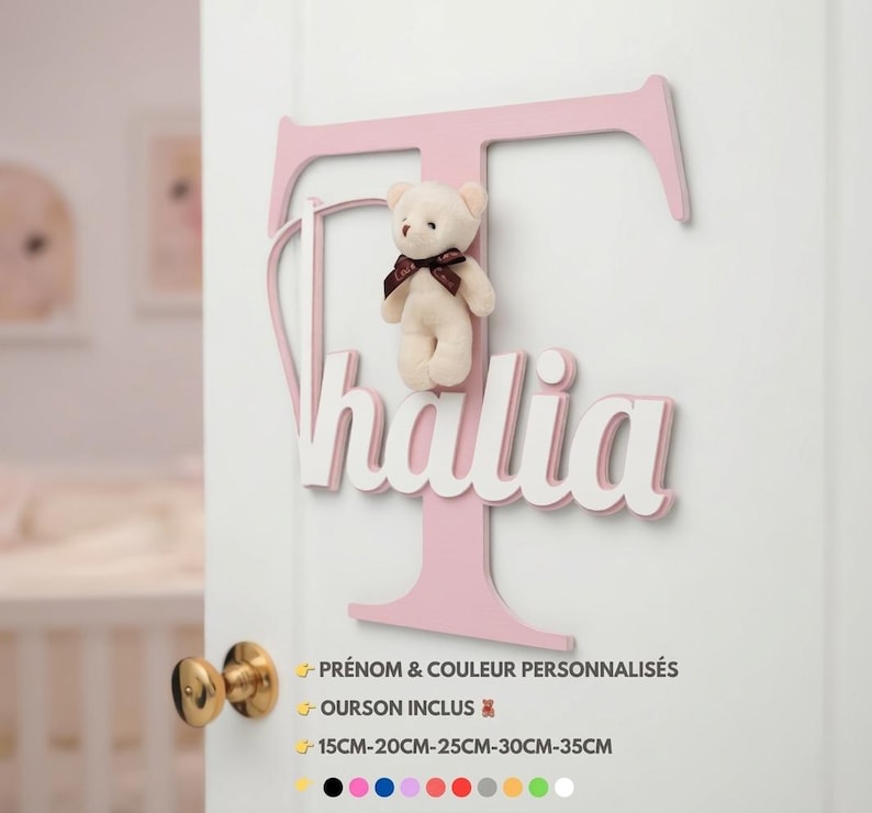Plaque Prénom Bébé Personnalisée en Bois | Décoration Porte Chambre ...