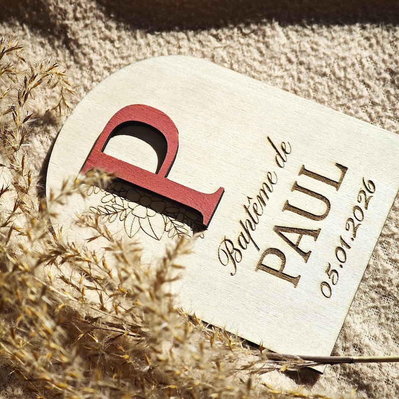 Plaque Baptême Personnalisée en Bois avec Aimant – Prénom + Date ...