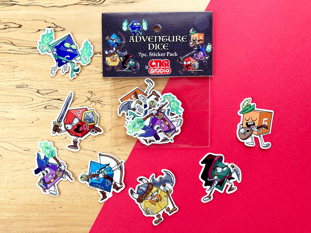 PK027 Adventure Dice 7pc Sticker Pack / RPG Geek Gift / Table Top Gaming Decals / Dnd / 7 ...