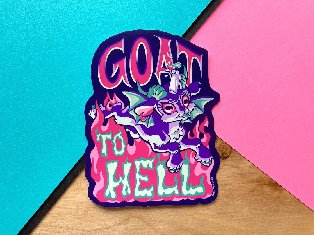 VS046 Goat to Hell Vinyl Sticker / Cute Satanic Baby Goat / Goth ...