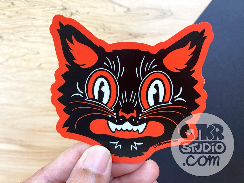 VS114 Vintage Halloween Black Cat Vinyl Stickers / Classic - Etsy